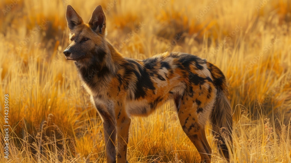 Jackal and evening sunlight. Black-Backed Jackal, Canis mesomelas ...