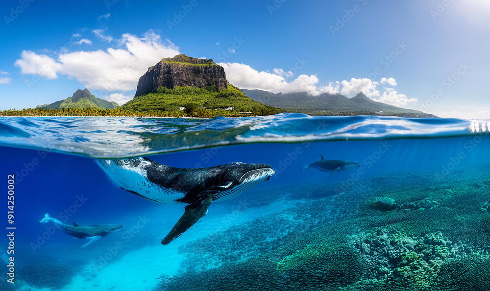 Indian Ocean, Mauritius Whales and sperm whales and vibrant coral reefs ...