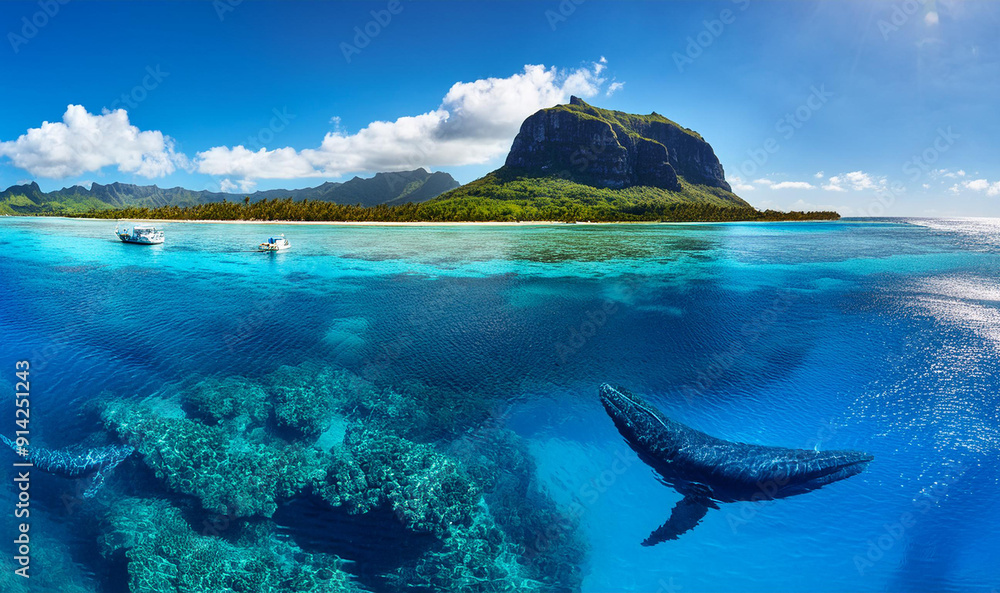 Indian Ocean, Mauritius Whales and sperm whales and vibrant coral reefs ...