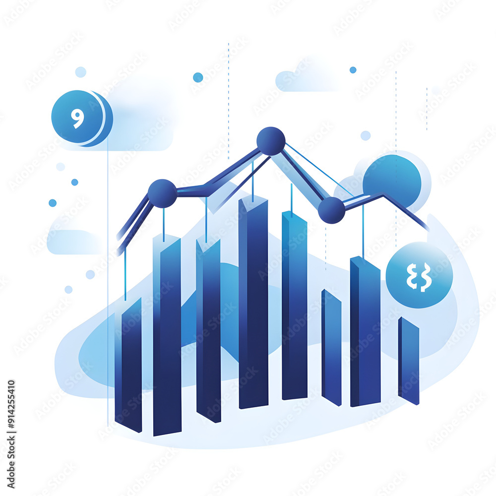 A modern illustration of financial data analysis featuring a 3D bar and ...