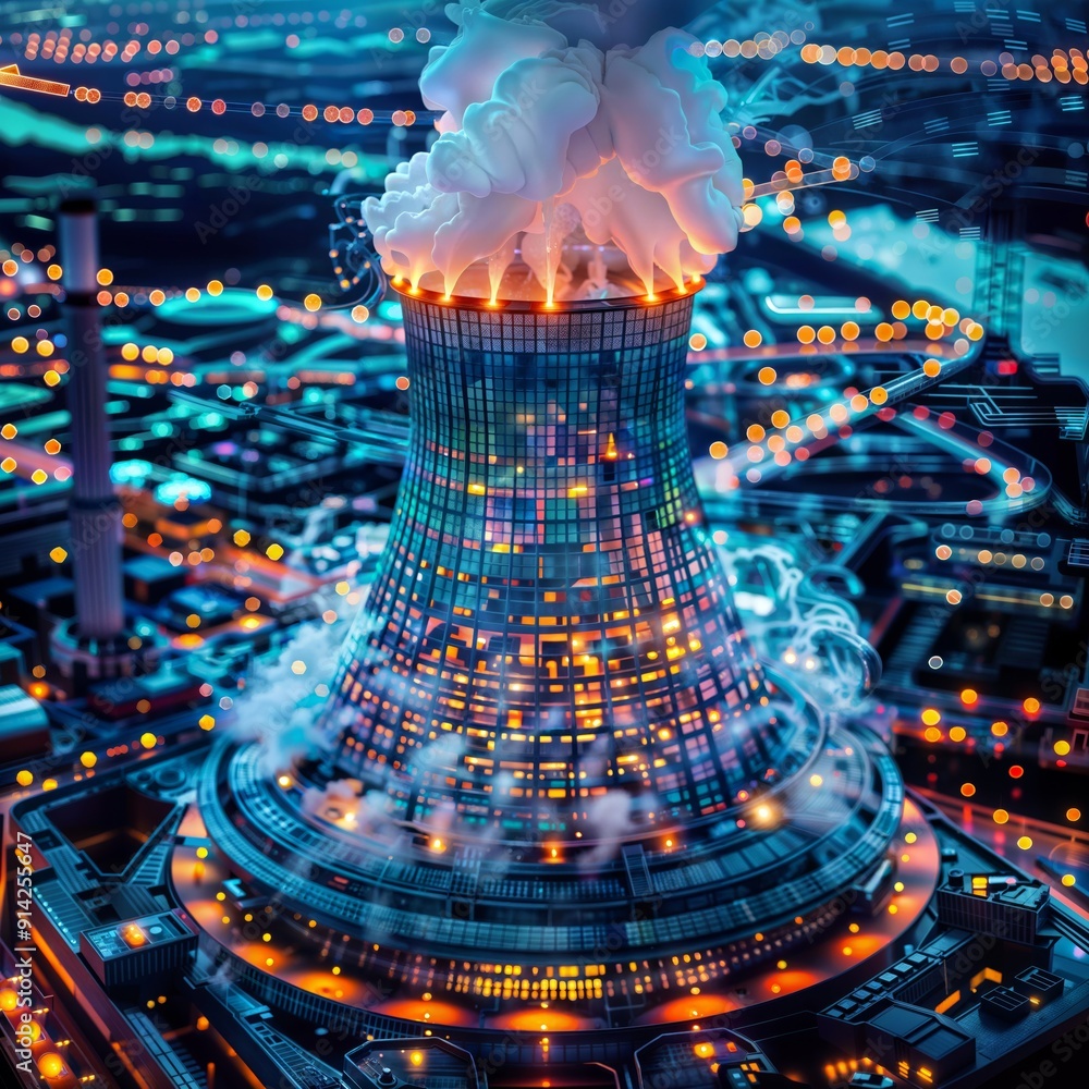 Digital Reactor Core. Futuristic interpretation of a nuclear reactor ...