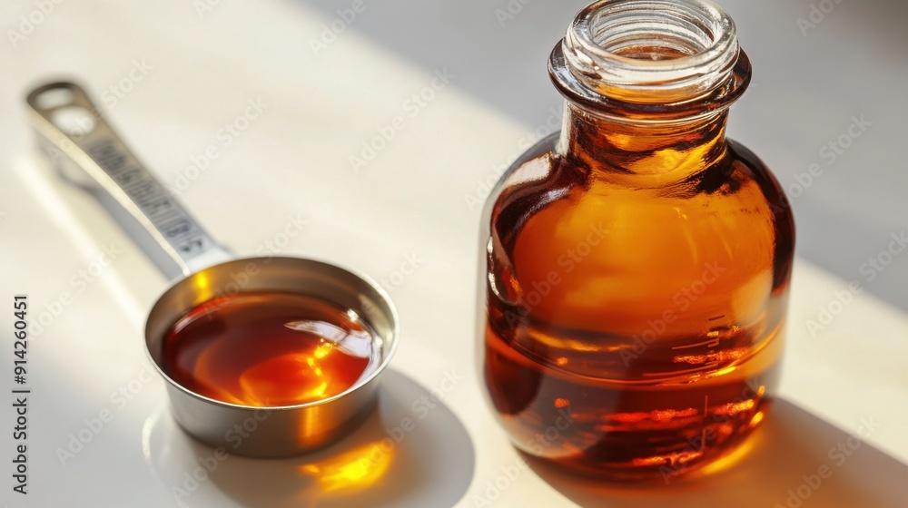 Close-up of Cough Syrup: A detailed view of a bottle of cough syrup ...