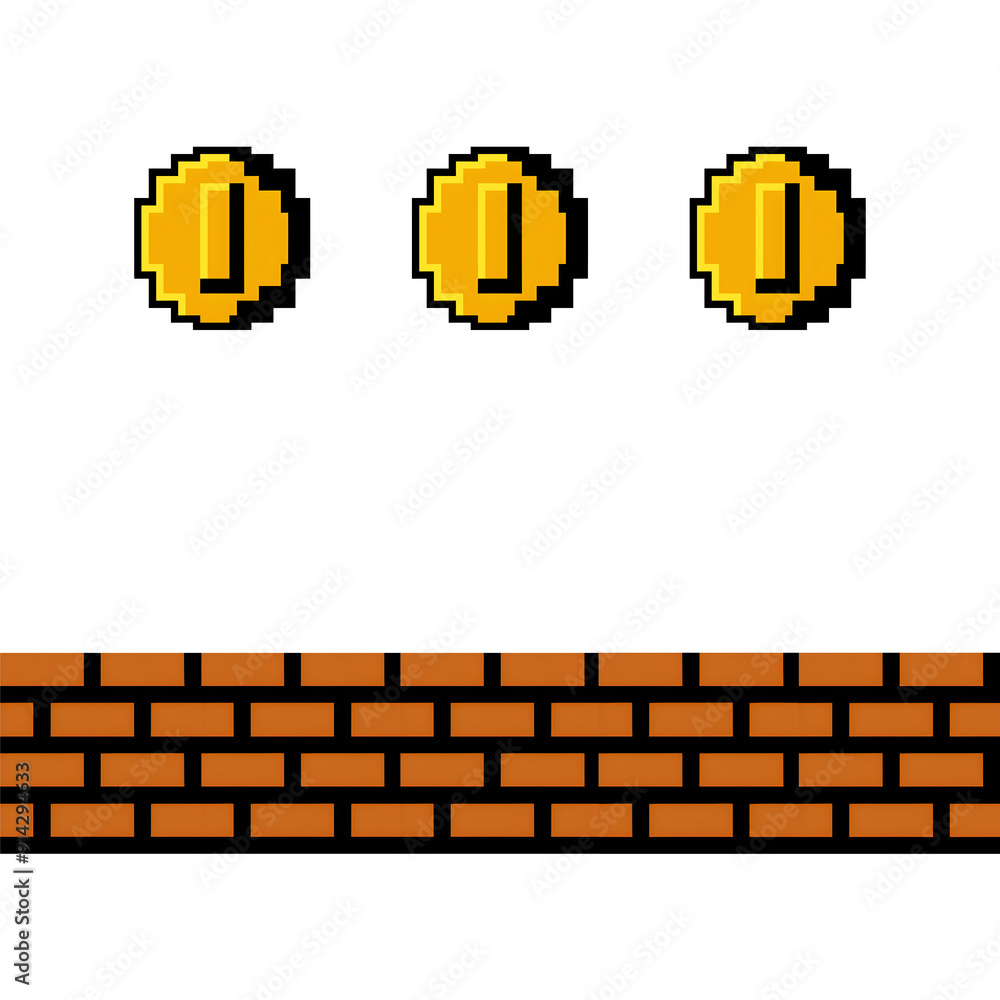 Pixel art landscape, Pixel Game Icons, brick wall pattern background ...