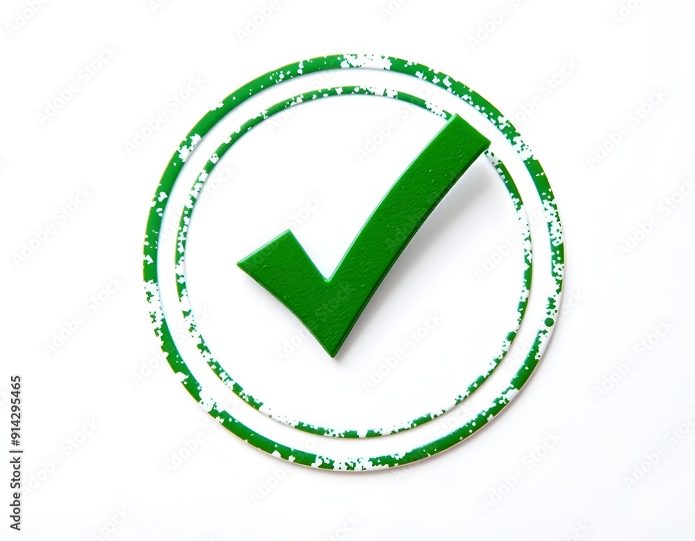 green check mark inside a circular stamp with a textured border create ...