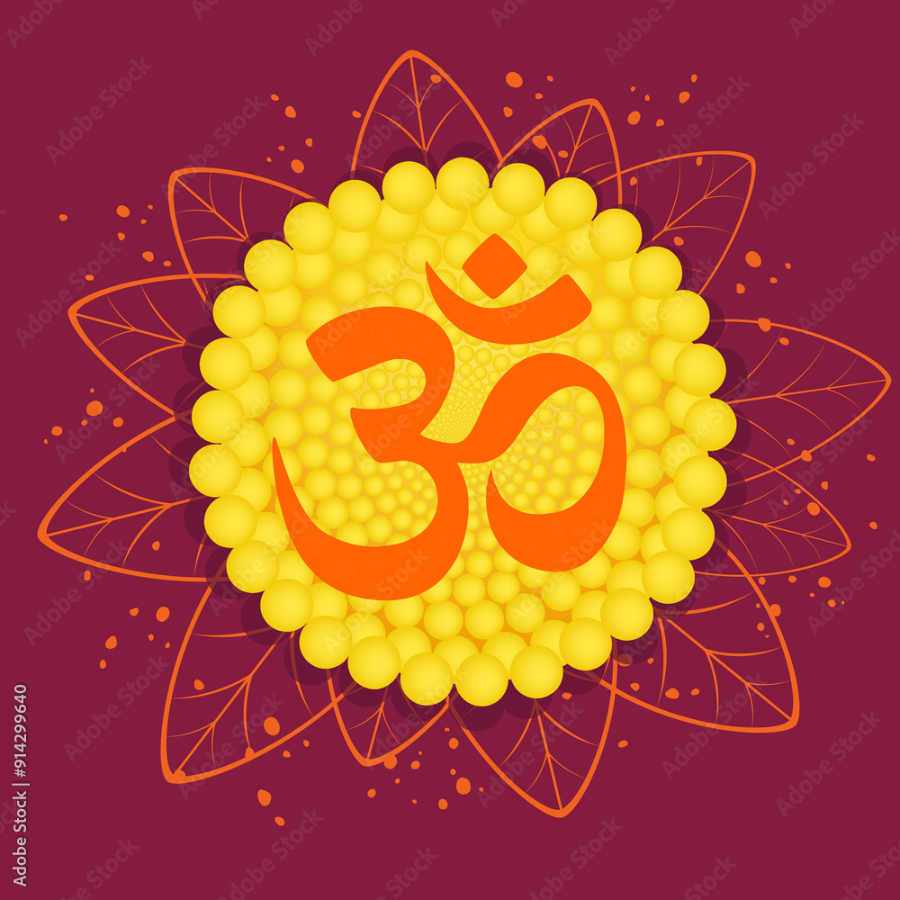 Om or Aum Indian sacred sound. The symbol of the divine triad of Brahma ...