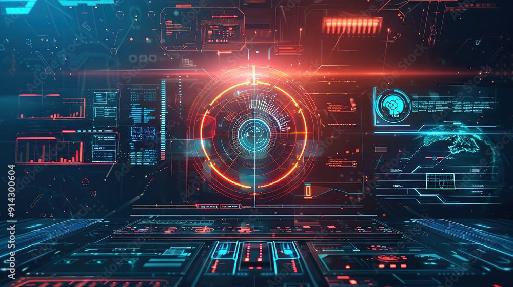 futuristic monitor screen interface, target aim control dashboard ...