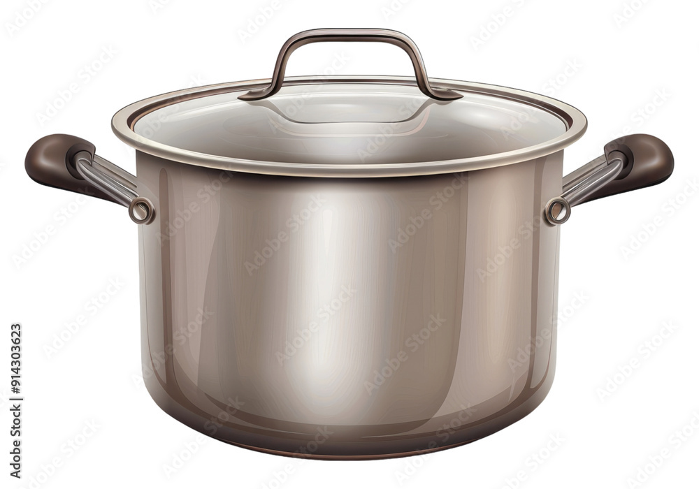 Shiny steel cooking pot isolated on transparent background. Transparent ...