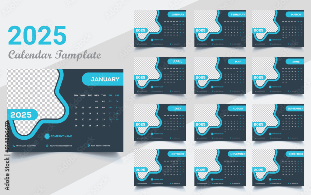 Calendar Design 2025 with simple and modern design, Week starts From ...
