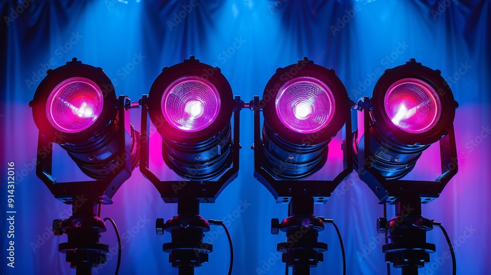 Bright stage lights in shades of pink and blue set the mood for an ...