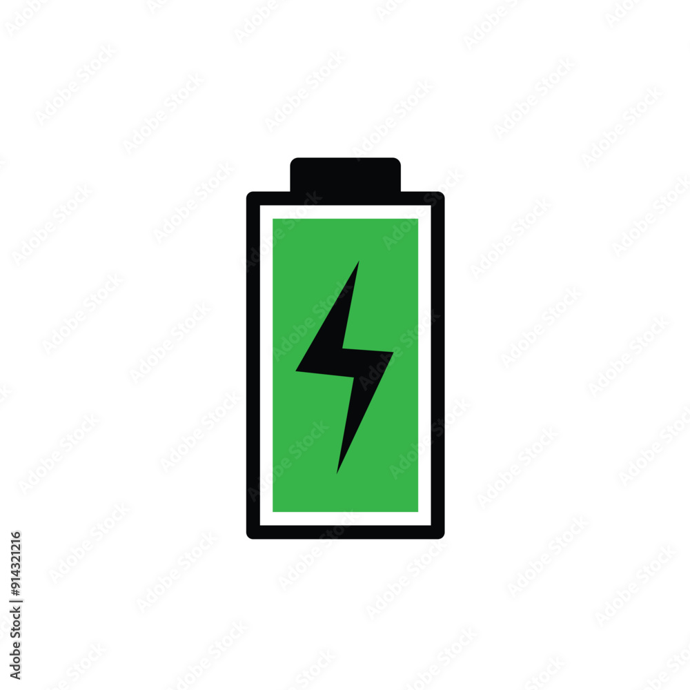 green battery charging indicator, full charged battery icon flat design ...