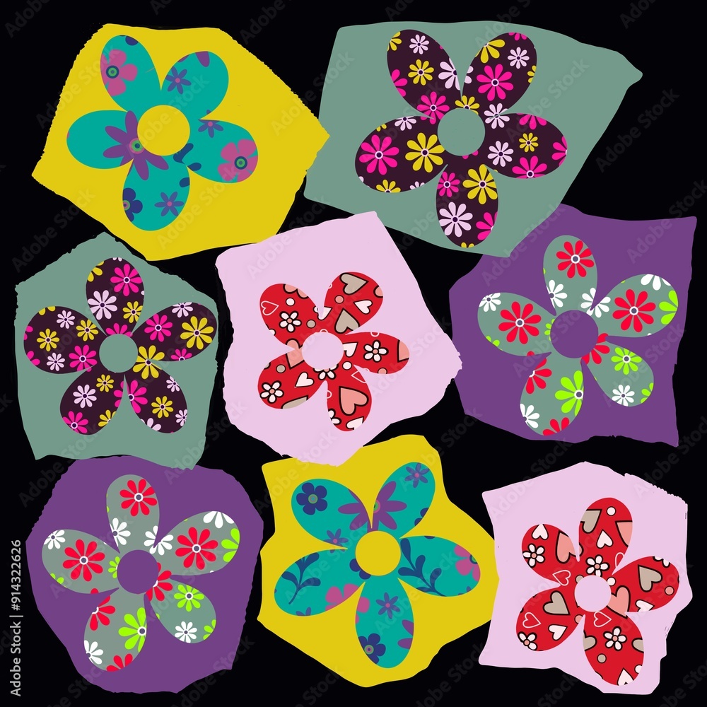 Collage flower design. Floral collage design. Flowers cut out from ...