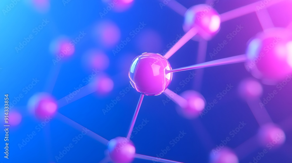 Colorful 3D molecular structure with glowing pink atoms connected by ...