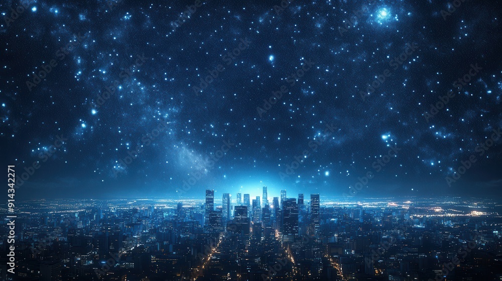 Spectacular 3D model of an urban night sky with dazzling city lights ...