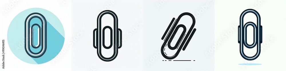 Set of paperclip icons in different minimalistic designs. Flat con ...