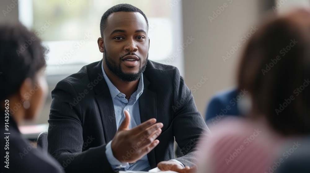 Black community leader facilitating a dynamic group discussion with ...