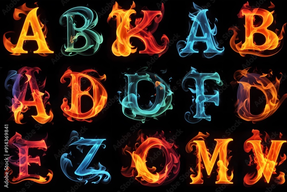 Fire font burning flaming text all letters of alphabet on black ...