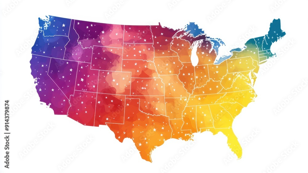 ภาพประกอบสต็อก Vector illustration of the United States map, each state ...