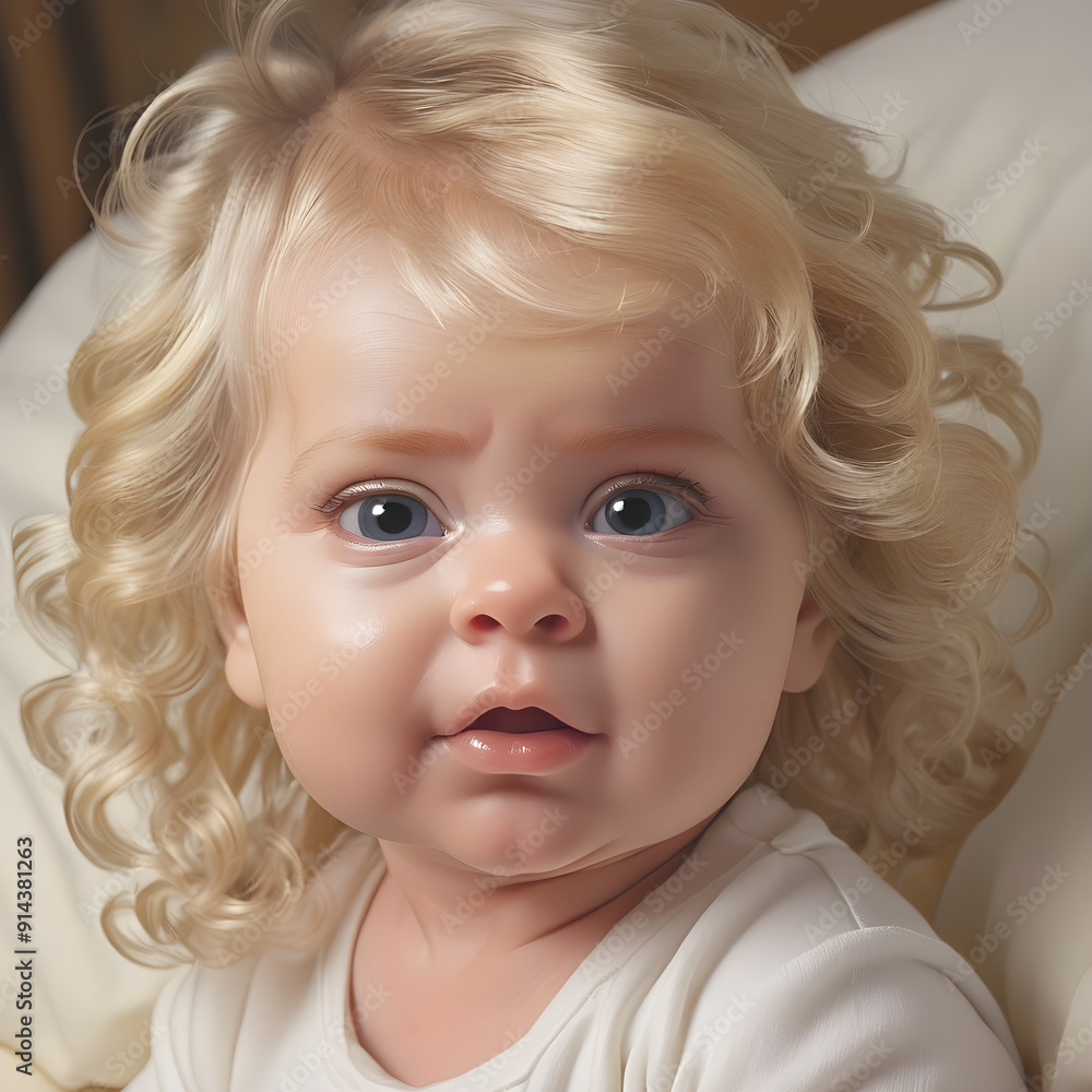 Un precioso bebé rubio muy risueño y lindo en una bonita imagen Stock ...