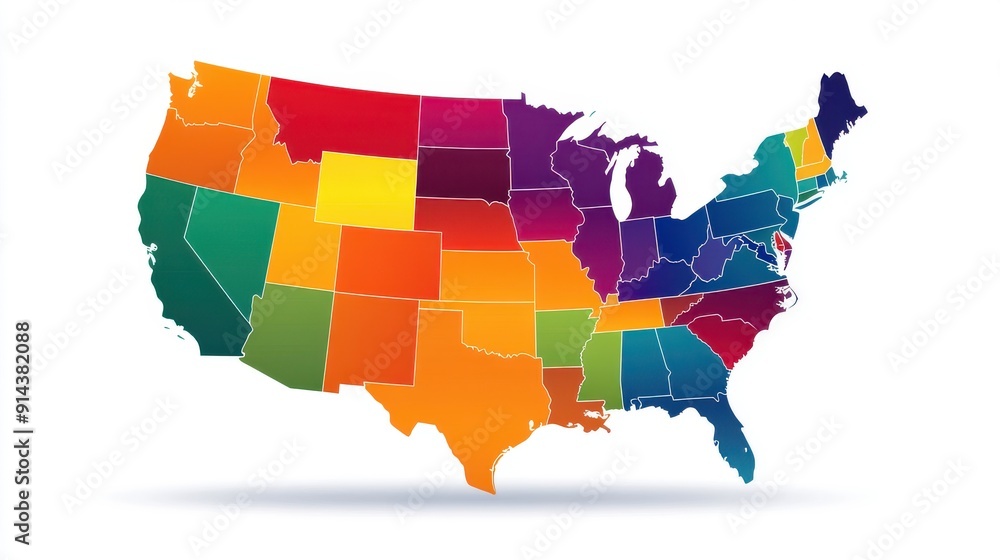 High-resolution map of the USA with state divisions, clean and detailed ...