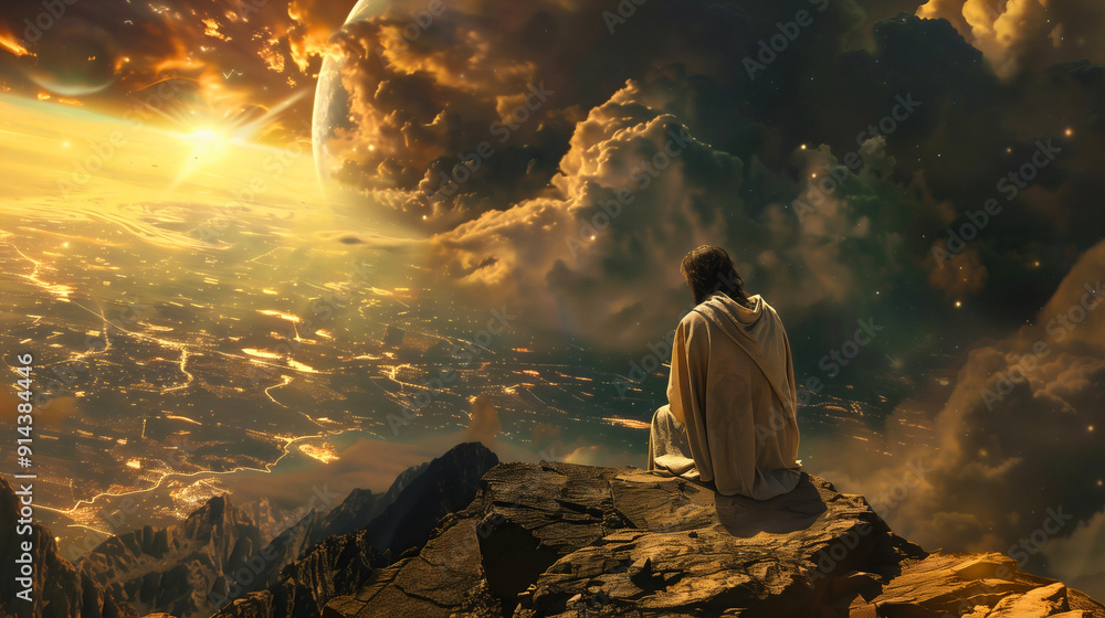 Jesus Christ God and savior of Christian holy religion looking at ...