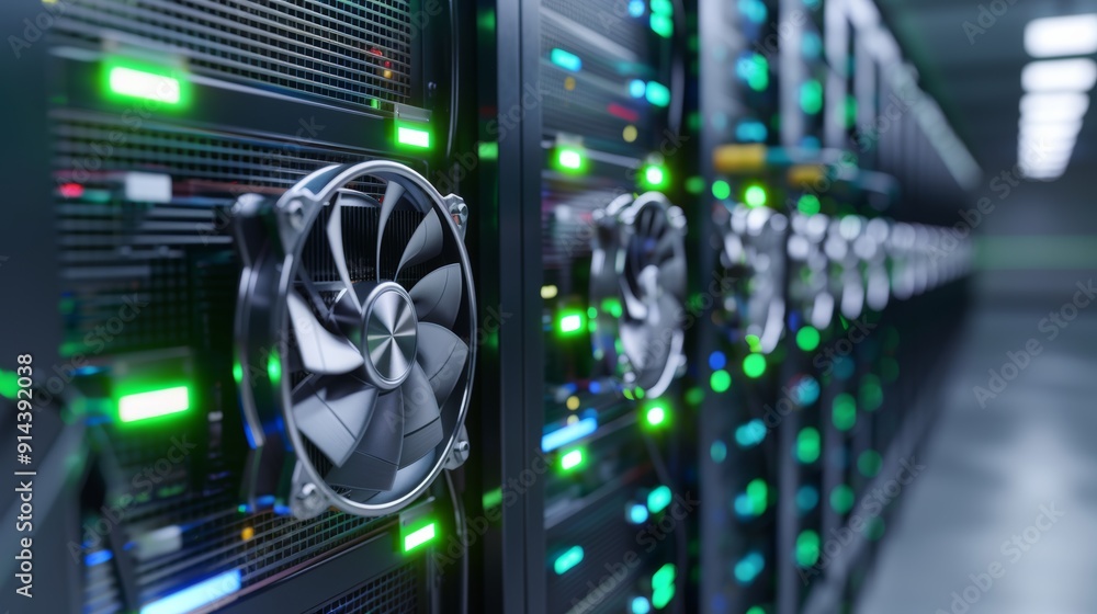 Highperformance crypto mining rig with multiple GPUs, cooling fans, and ...