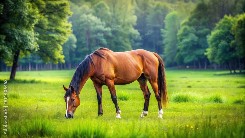 Beautiful mare grazing in a lush green pasture, horse, equine, animal ...