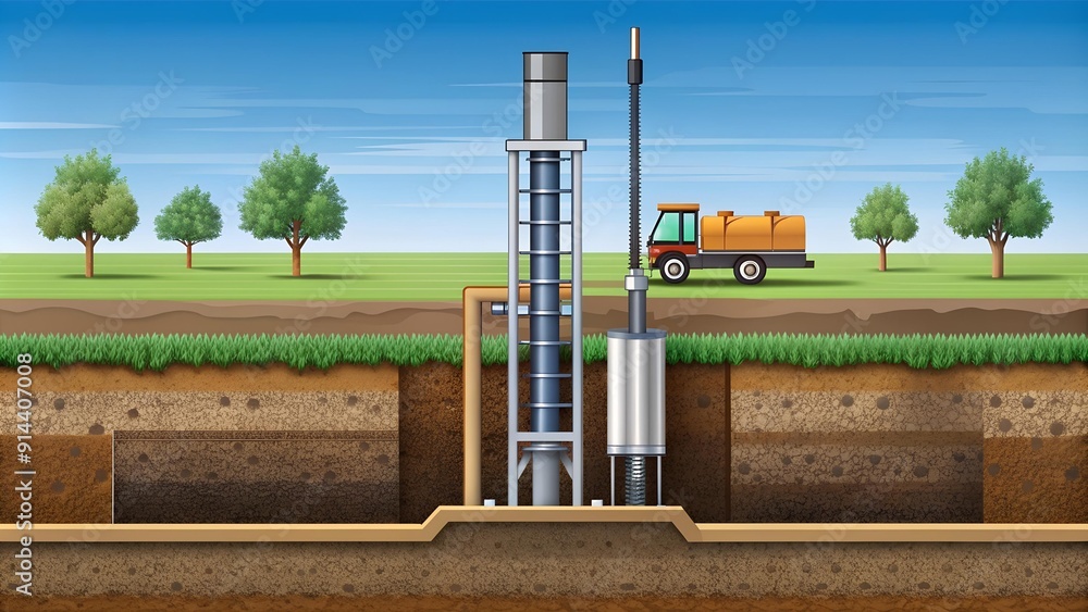 Standard Penetration Test (SPT) Vector Icon: Soil Layers, Equipment ...