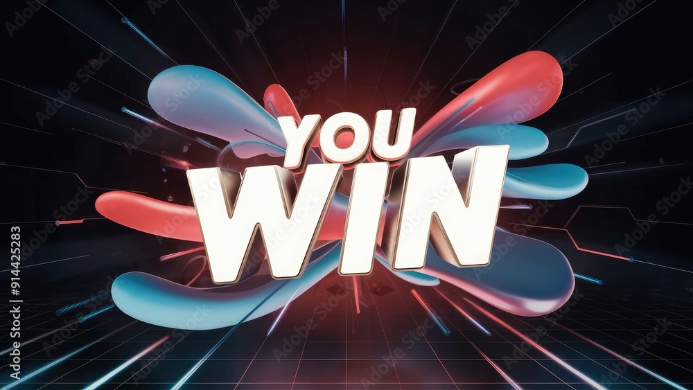 Dynamic You Win text over flowing shapes on a dark backdrop embodying a ...