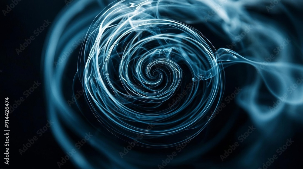 Hypnotic blue spiral with wisps of translucent smoke, conveying a sense ...