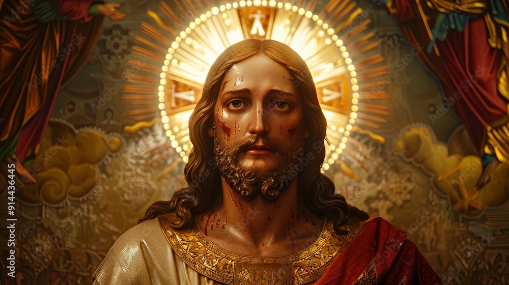 Detailed Icon of Jesus Christ with Sacred Imagery Stock Illustration ...