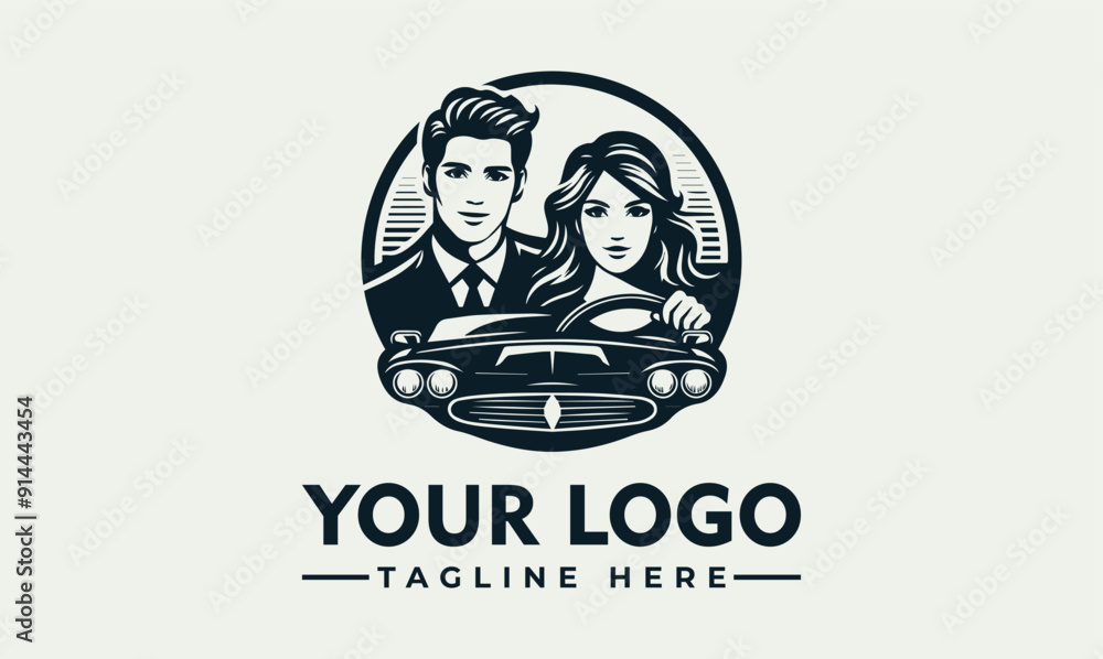 Vector logo design of man and woman driving a car. Suitable for ...