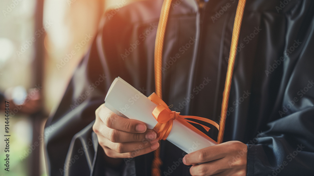 Graduate Proudly Holding Diploma During Commencement Ceremony ...
