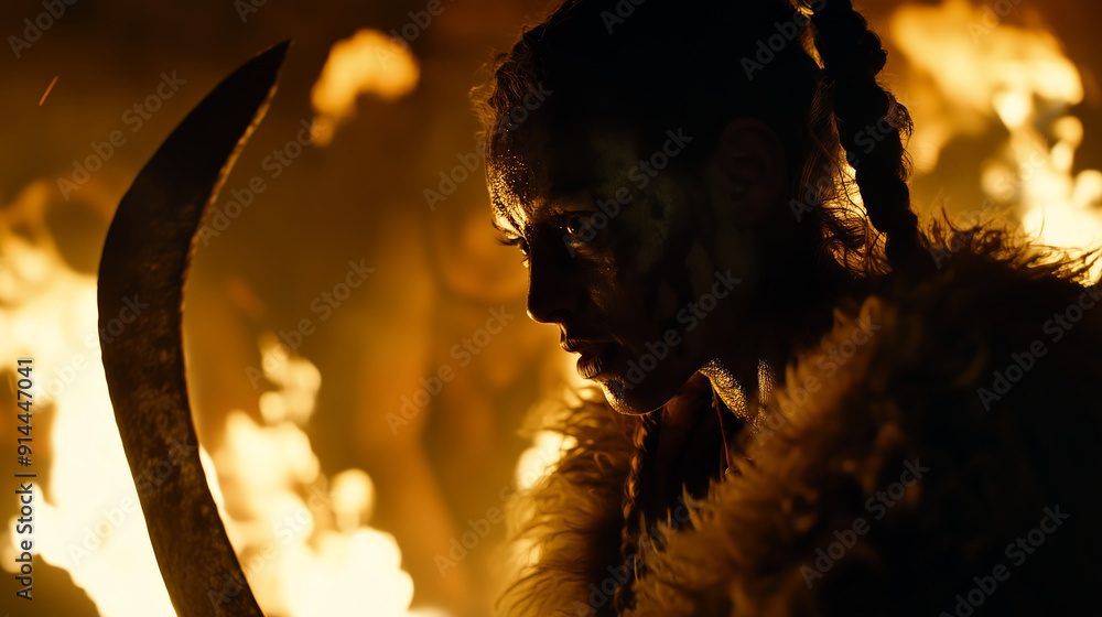 Fierce Viking Warrior Amidst Ritual Flames, Embodying Ancient Strength ...