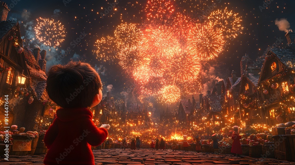 Charming Guy Fawkes Night with animated characters watching fireworks ...