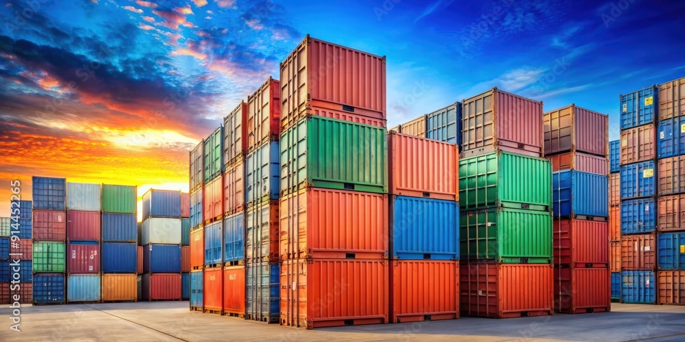Cargo containers stacked in a shipping yard , freight, logistics ...