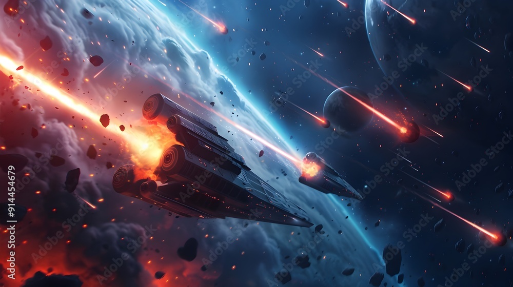 Intense Cosmic Warfare with Starfighters and Capital Ships Exchanging ...