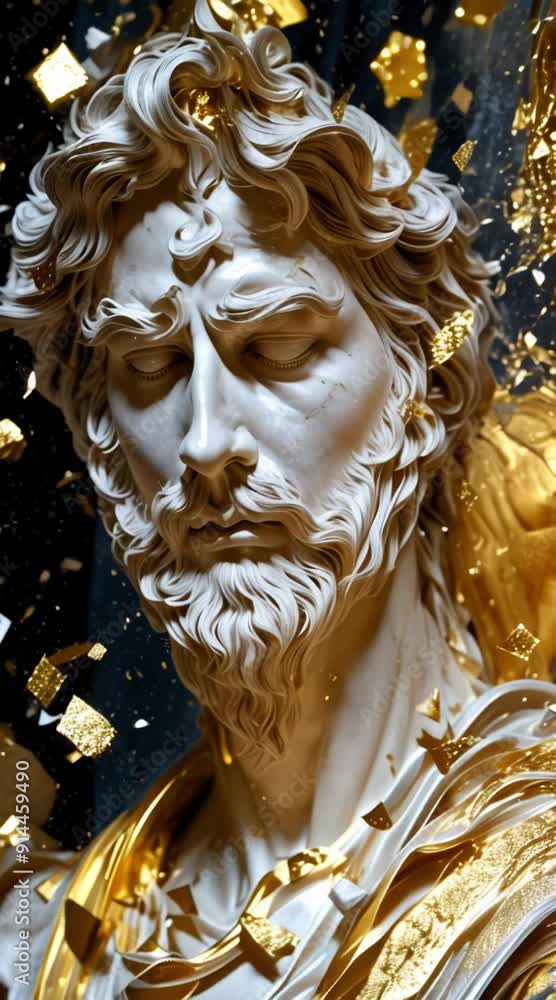 shattered divine luxury golden porcelain statue of a Greek god made of ...