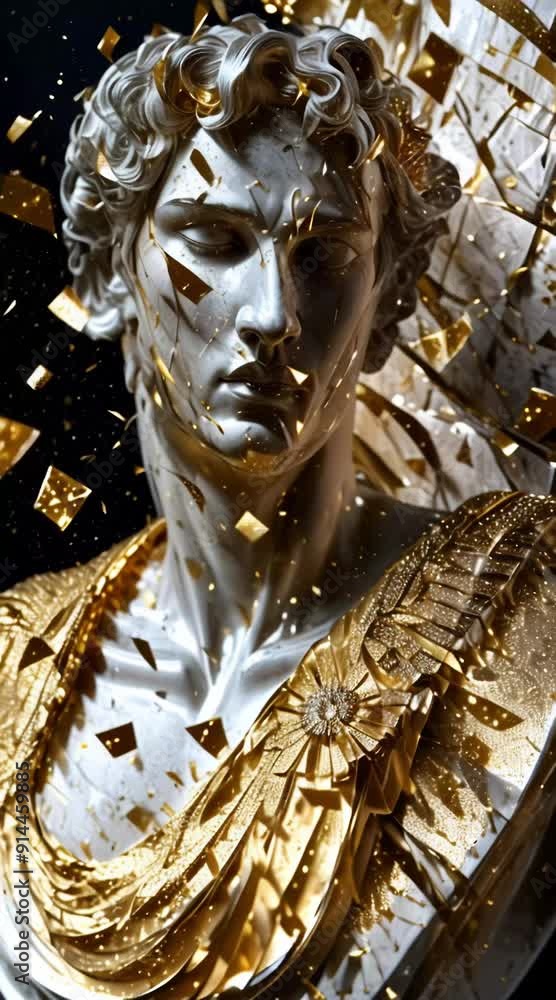 shattered divine luxury golden porcelain statue of a Greek god made of ...