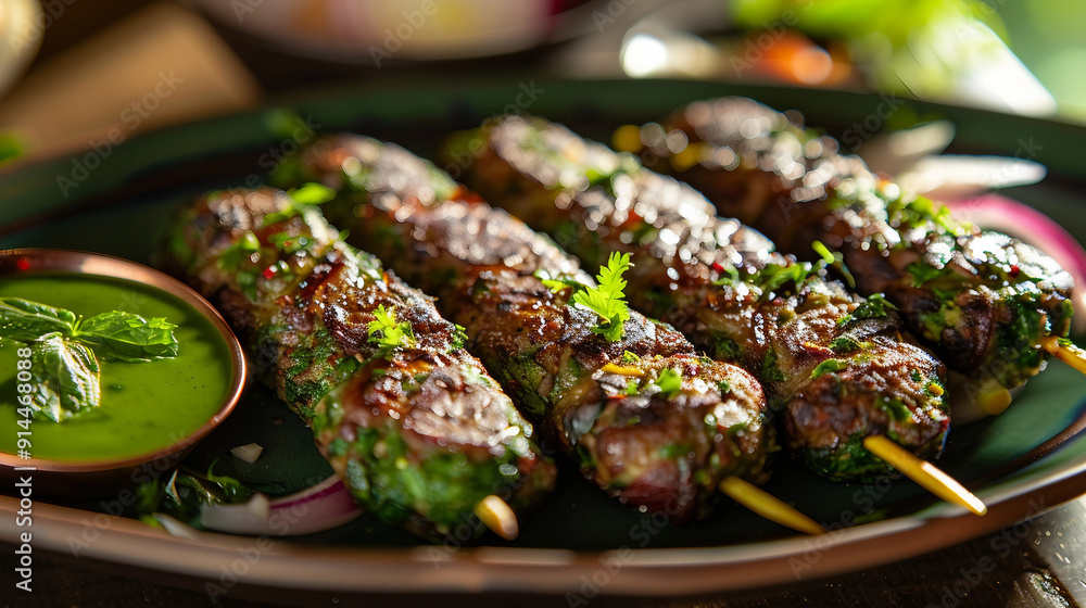 Elegant Gourmet Presentation of Hara Bhara Kabab in Vibrant Colors with ...