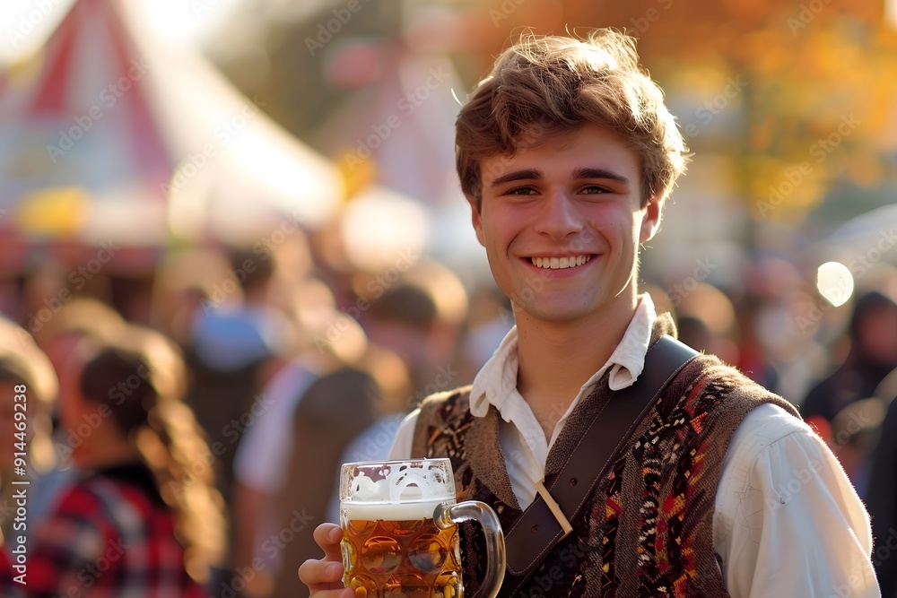 Oktoberfest Tradition. Beauty man wearing traditional clothes and ...