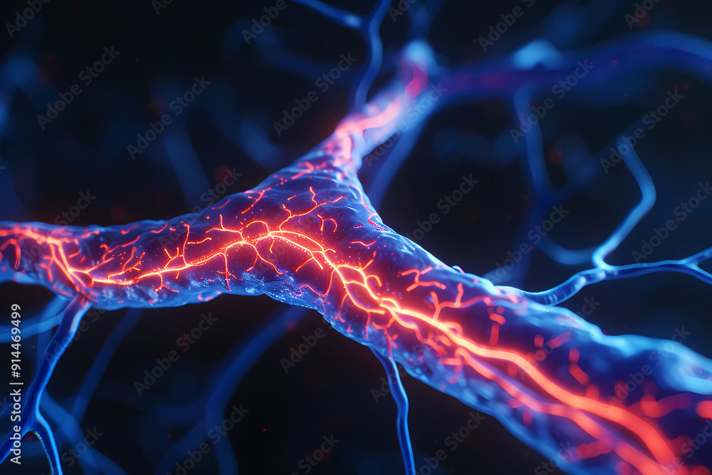 Neural Network Firing: A mesmerizing digital illustration of a neuron firing, with glowing red ...