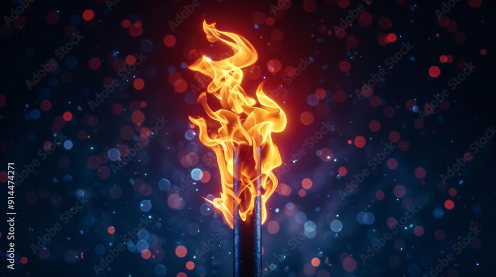 Torch emitting vibrant fire, with flames artistically blurred, creating ...