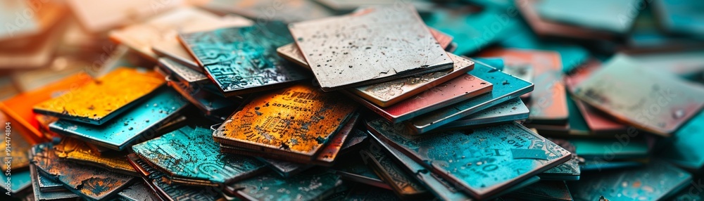 Piled items featuring various emblems, illustrating a visual decline as ...