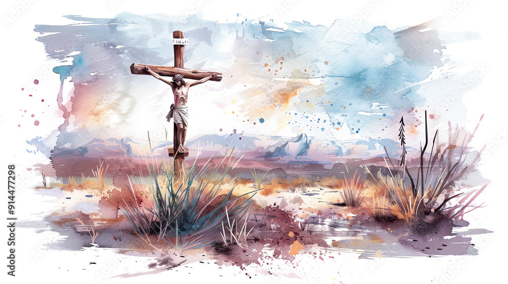 Watercolor painting Jesus Christ on the cross Easter resurrection faith ...