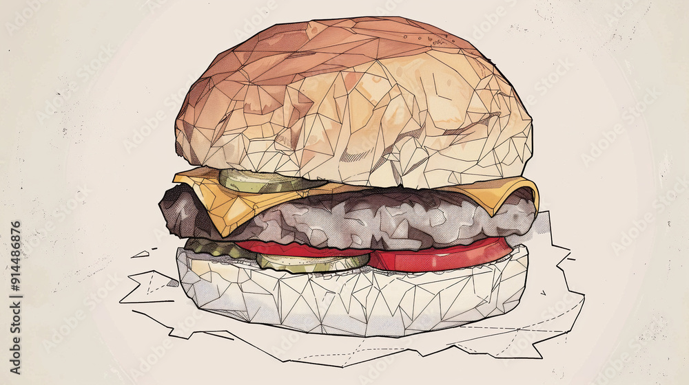 Technical Sketch of a Hamburger - Blueprint Style Drawing Stock ...