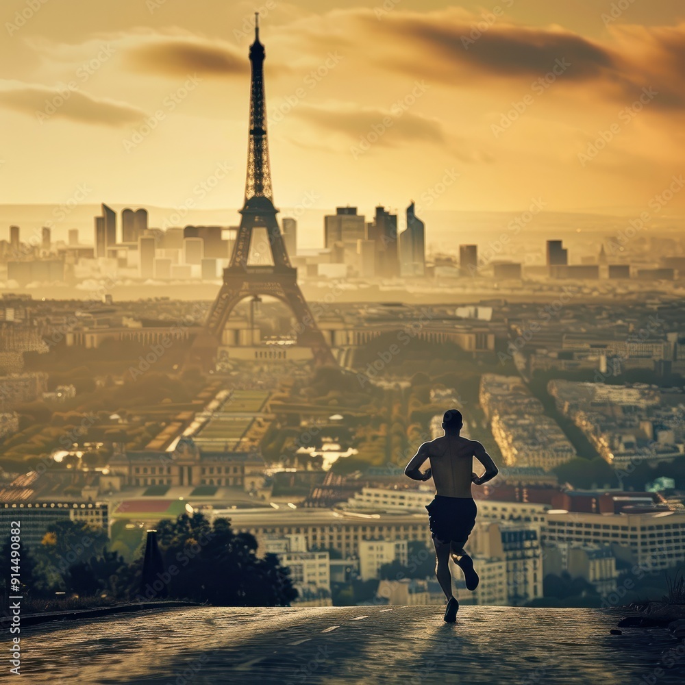running at olympic games, paris in backgound, olympic medal --v 6 Job ...