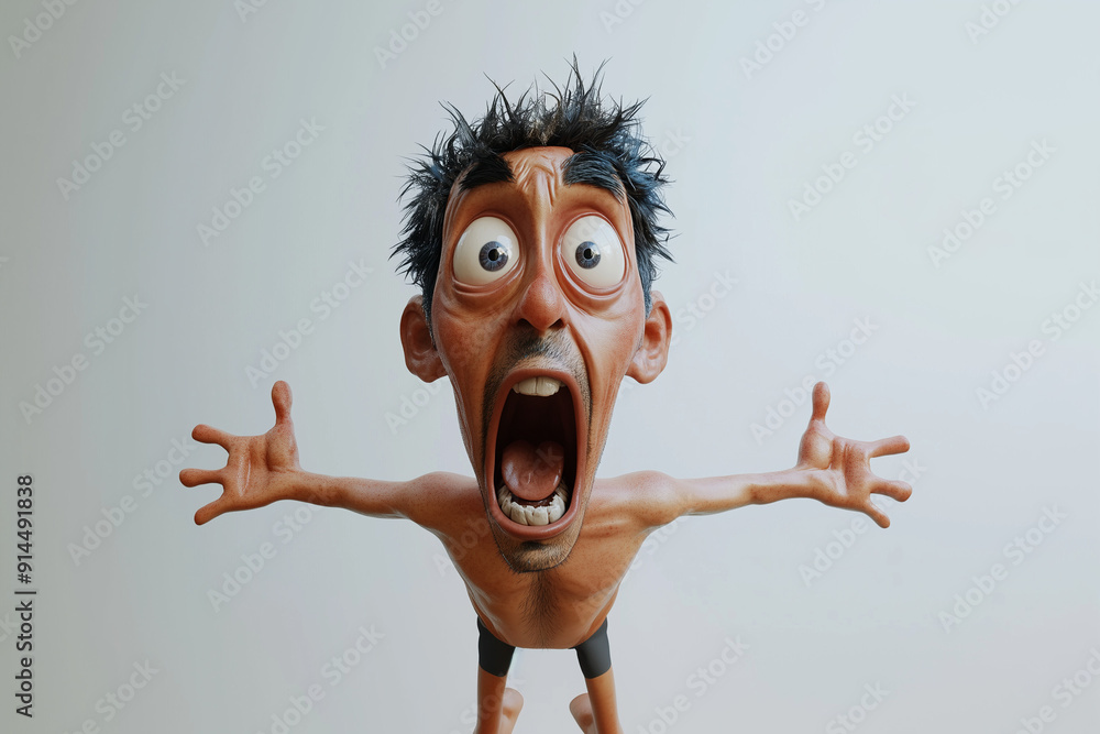 cartoon character with eyes wide open mouth agape and hands flat ...