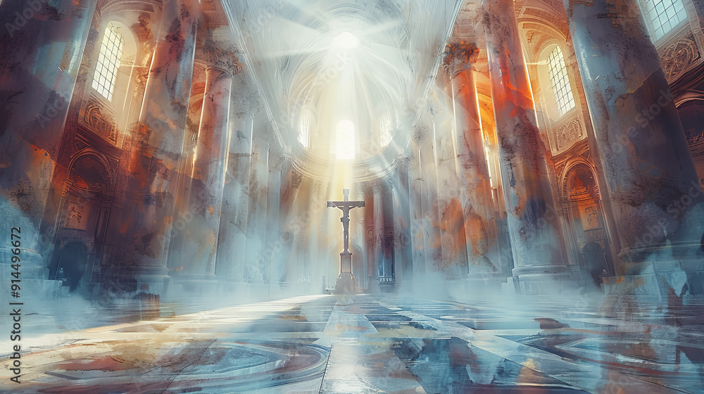 Digital painting of a cathedral interior faith religion architecture ...