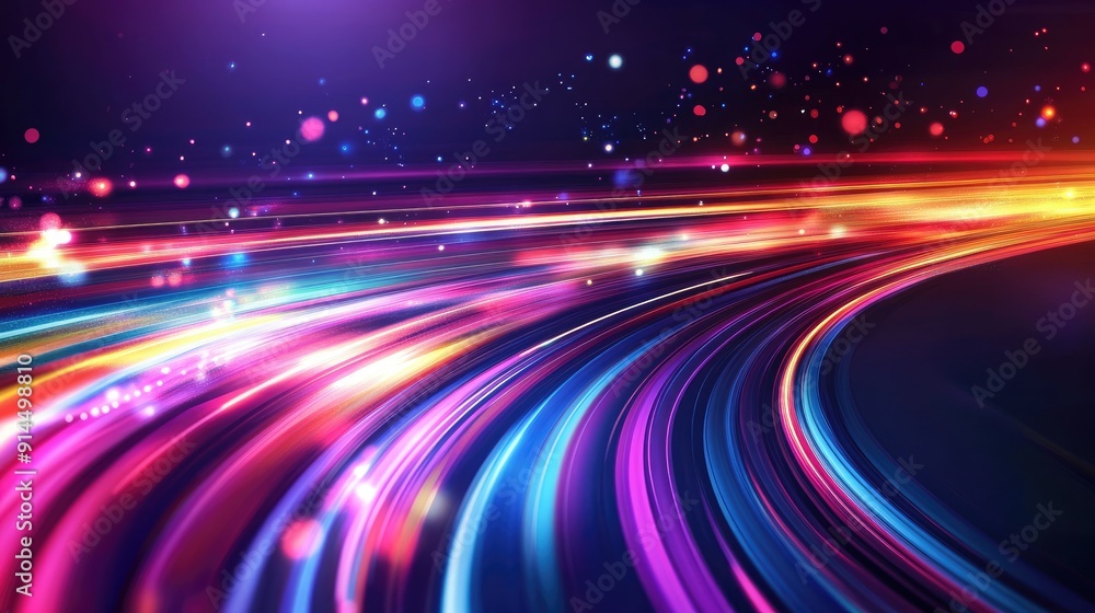 Colorful light trails with a long time exposure motion blur effect ...