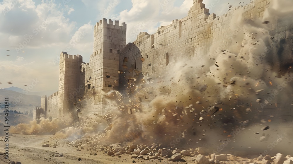 Jericho's walls are destroyed. crumbling walls of a medieval castle ...